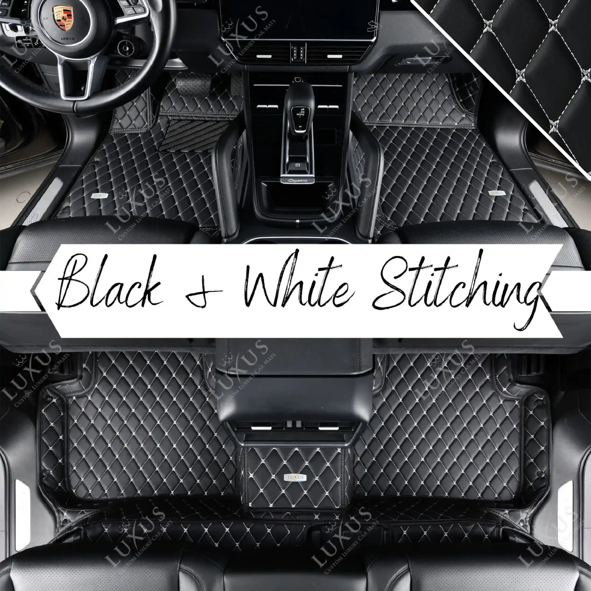 Black & White Stitching Car Mats Set – Diamond Series | Luxus Car Mats