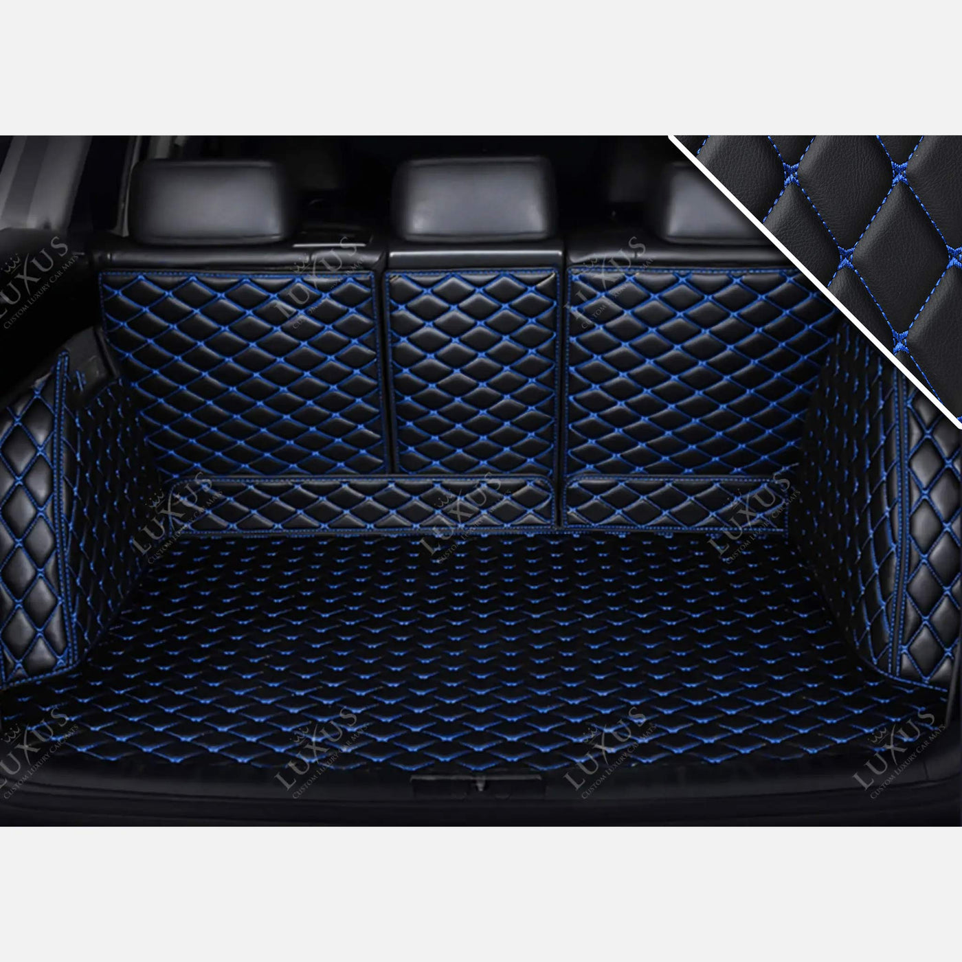 Luxus 360Fit Diamond Trunk Mat - Black & Blue Stitching | Full Cover